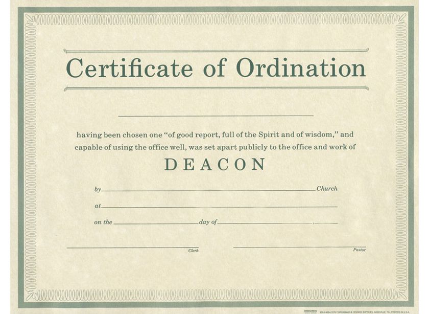 ORDINATION FOR DEACON PARCHMENT CERTIFICATE — Morning Star Christian ...